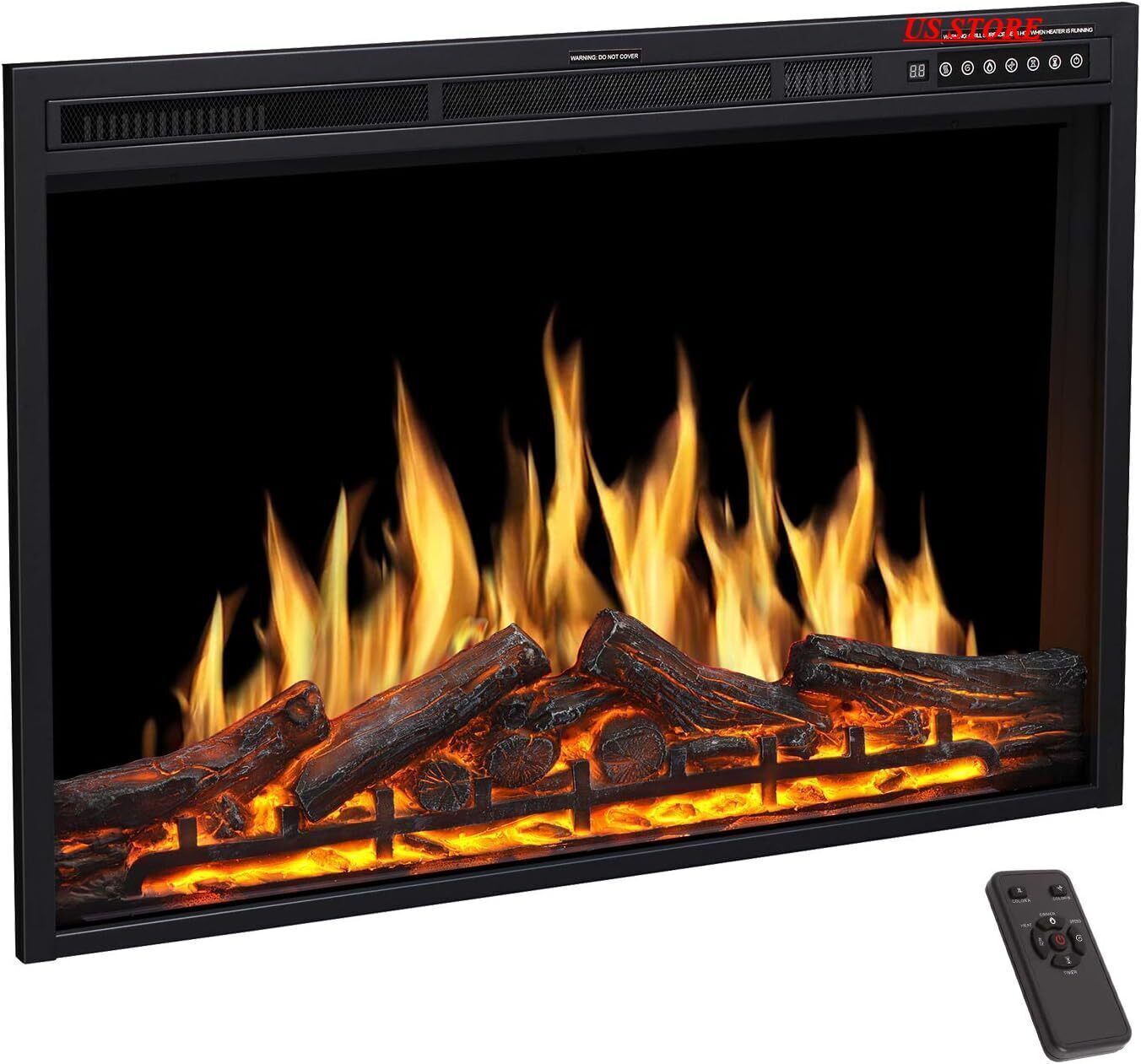 Electric Fireplace Insert 37Inch with Adjuatble Flame Colors, Log Colo ...