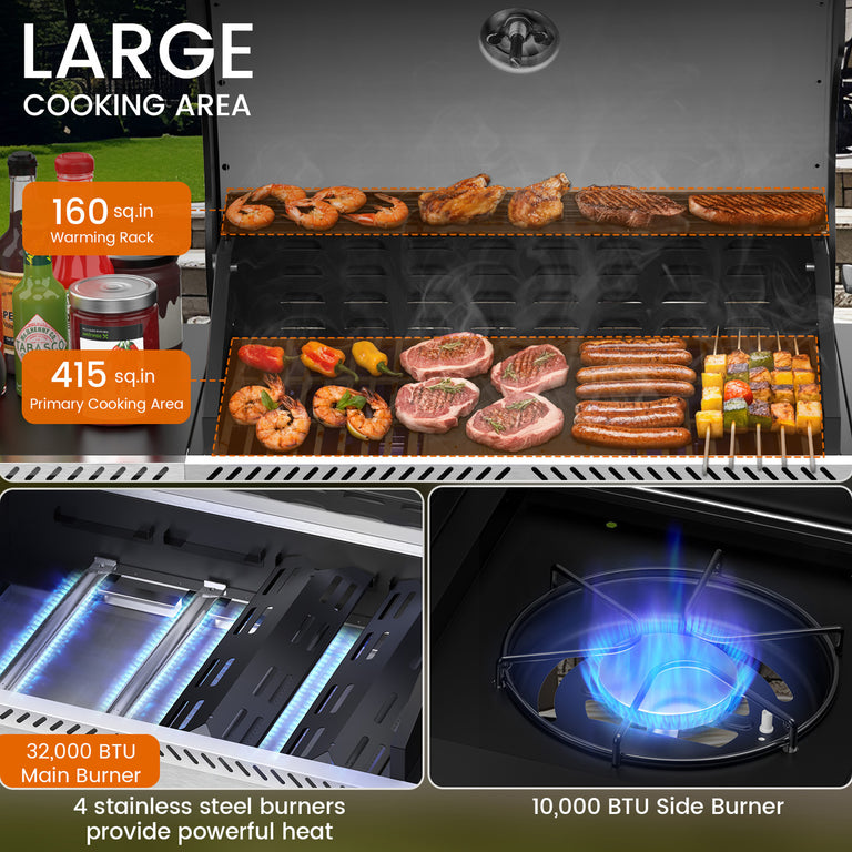 3+1/4+1 Burner Freestanding Propane Gas Grill With Side Burner And Cab ...