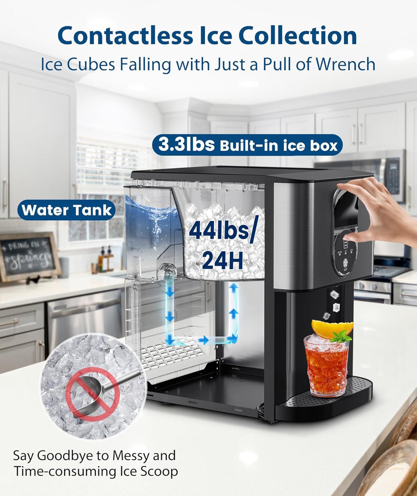 Cowsar 34lbs/24H Nugget Ice Makers Countertop